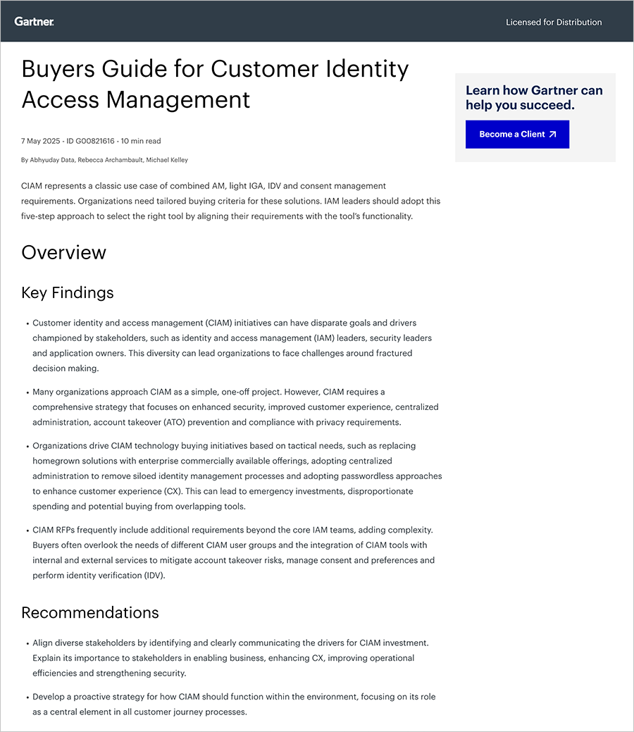 Gartner® Buyers Guide for CIAM Report by Gartner